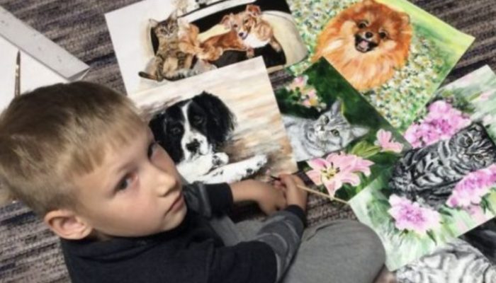The talented boy sells his stunning paintings of animals to raise funds ...